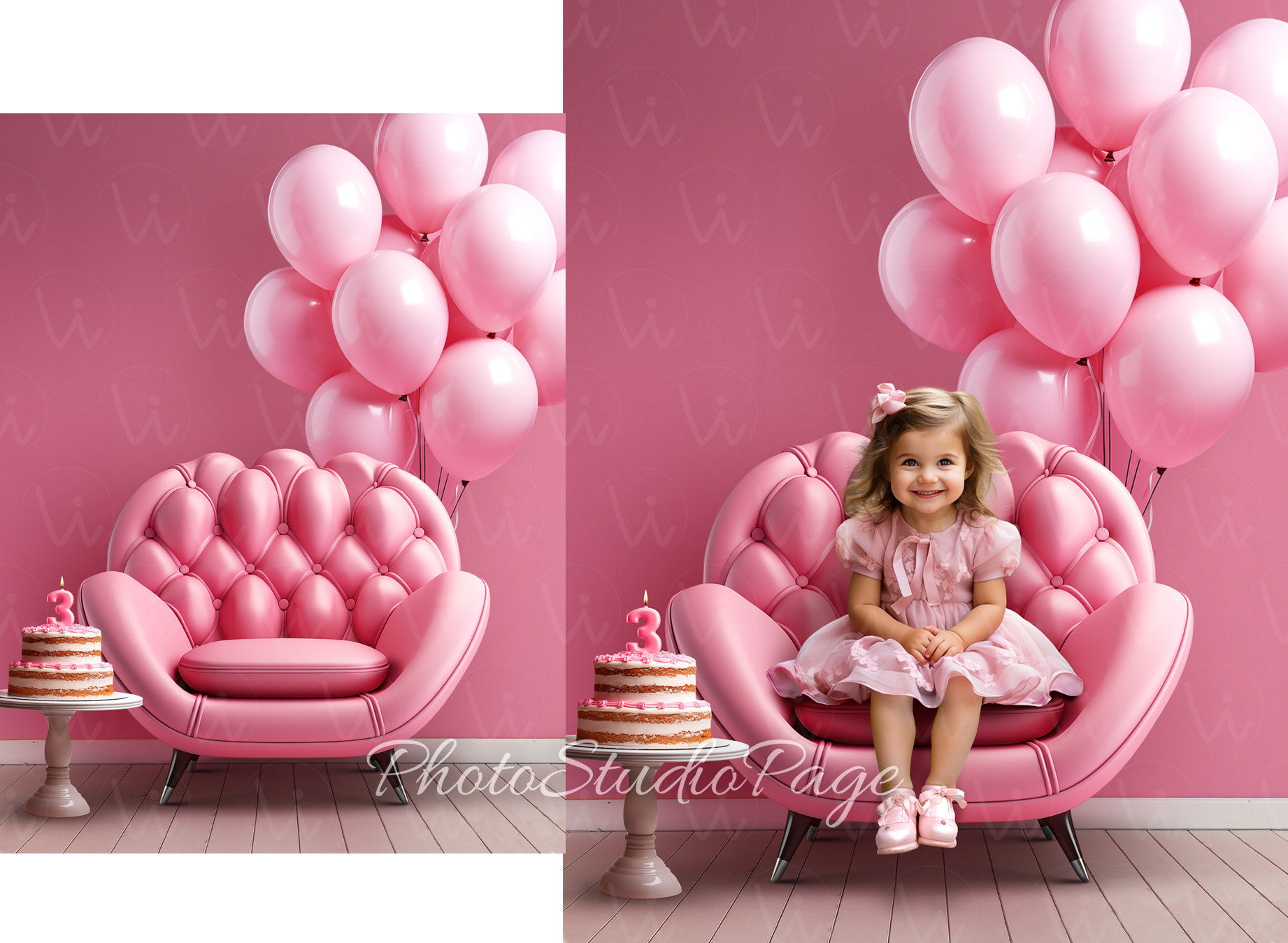 Digital Third Birthday Baby Backdrop, Girl on the Chair With Balloons ...