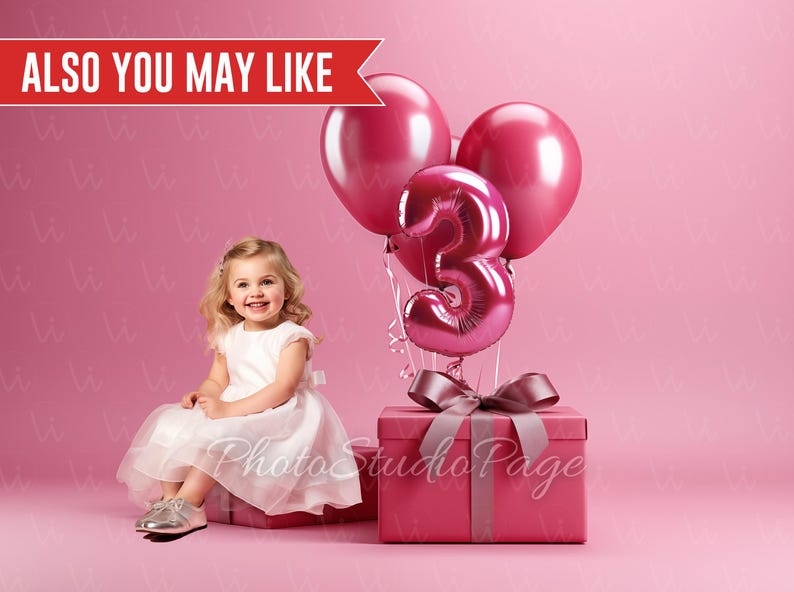 Digital Third 3rd Birthday Backdrop Three 3 Little Girl Birthday Pink ...