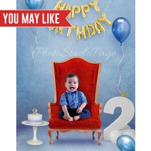 Digital Baby Boy Birthday Backdrop, 2nd Year Second Birthday Two ...
