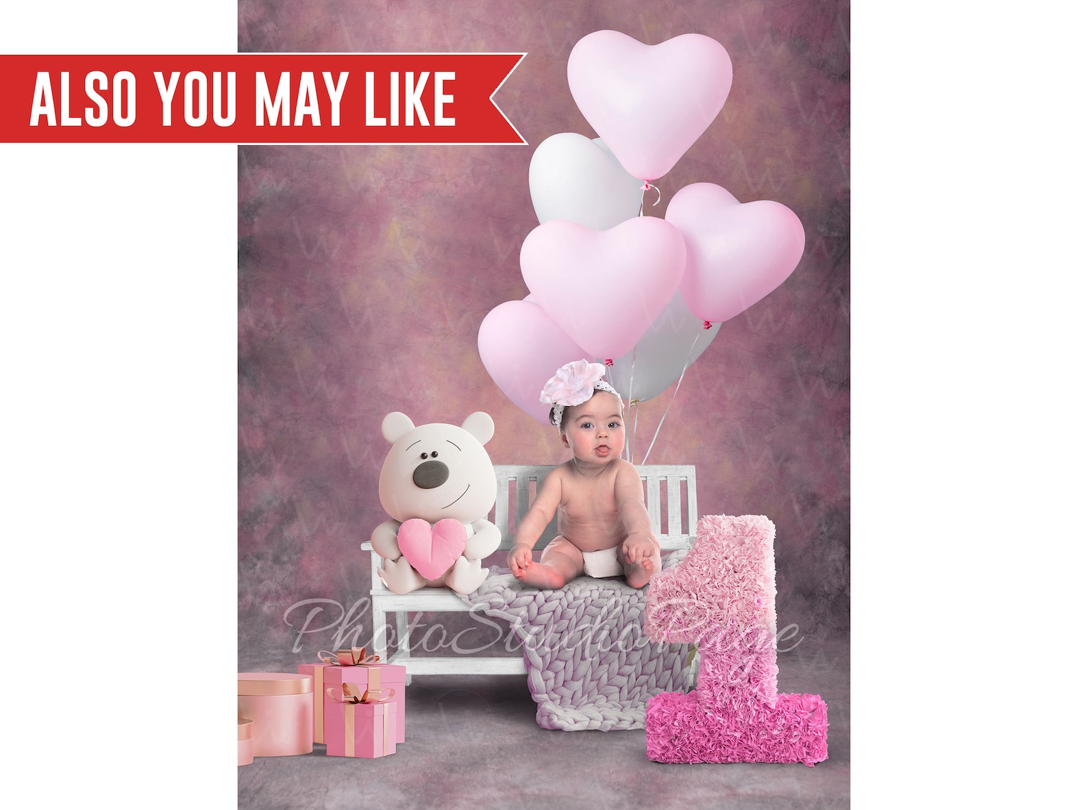 Digital 1 One Year First Birthday Backdrop, First Birthday Baby Girl ...