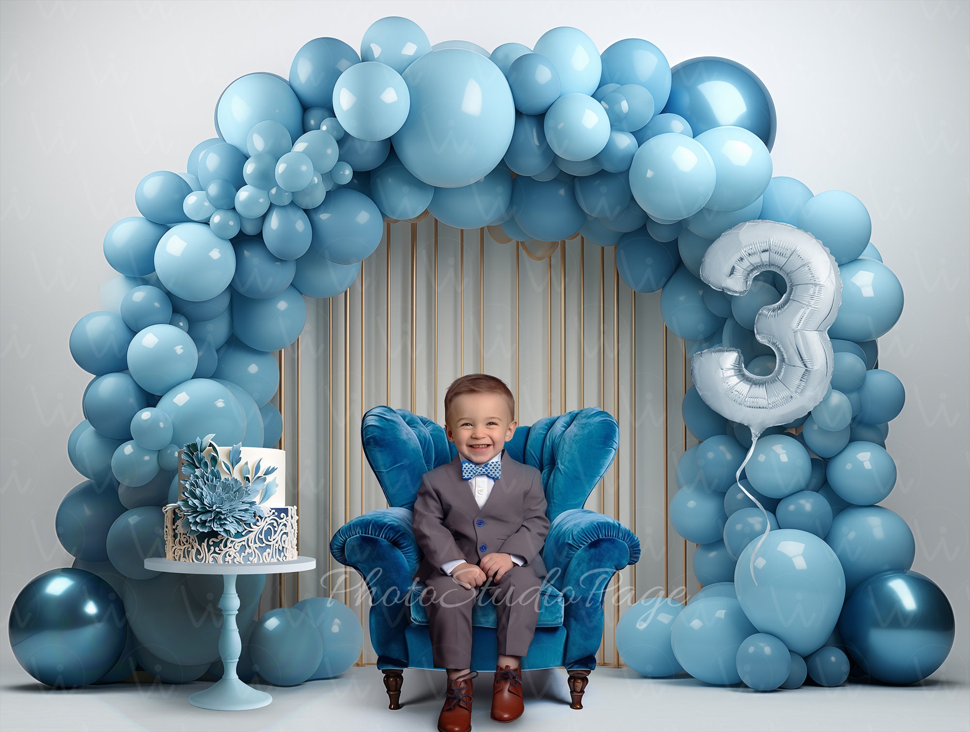 Digital 3 Years Third Birthday Backdrop, Birthday Arch Background, Boy ...