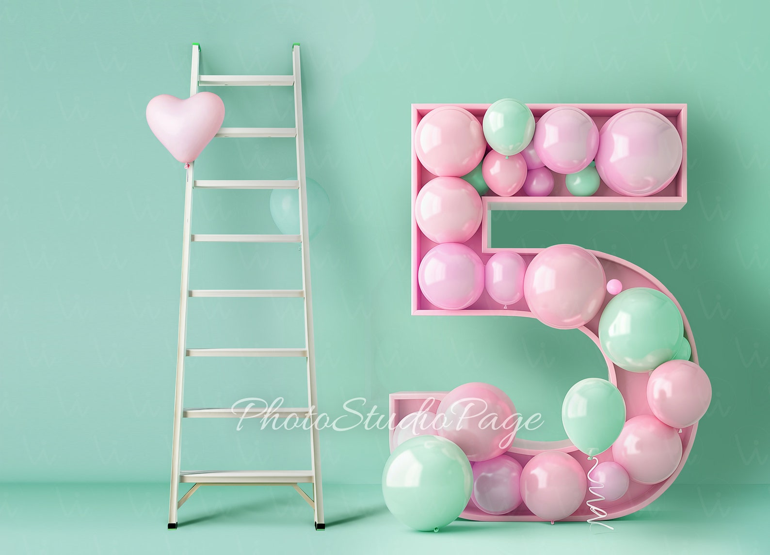 Digital 5th Fifth Birthday Five 5 Backdrop Photography for Baby Girl ...