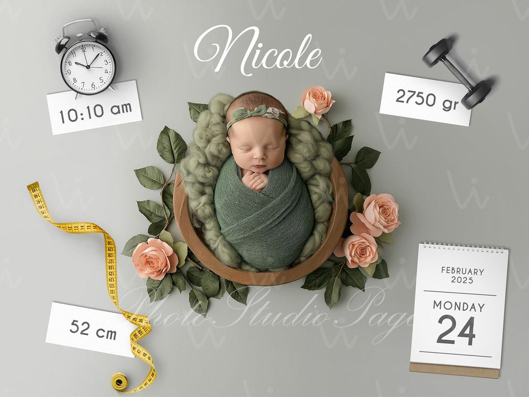 Digital Newborn Announcement Baby Birth Backdrop Photography Background ...