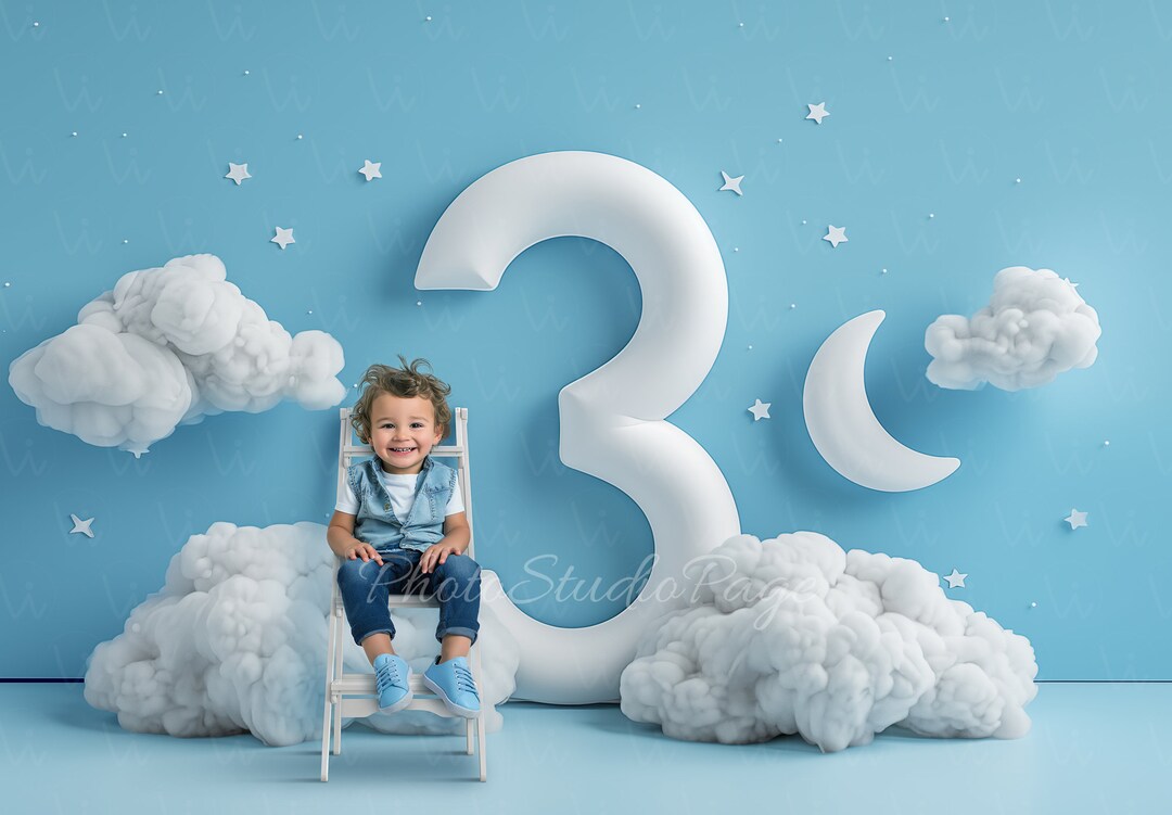 Digital 3rd Third Birthday Three Backdrop, Digital Background for Baby ...