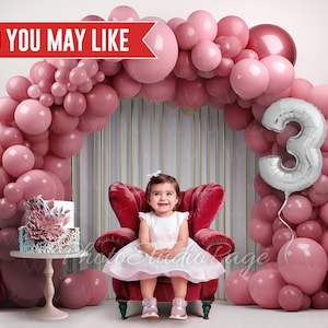 Digital 3 Three Year Third Birthday Backdrop, Baby Girl Digital ...