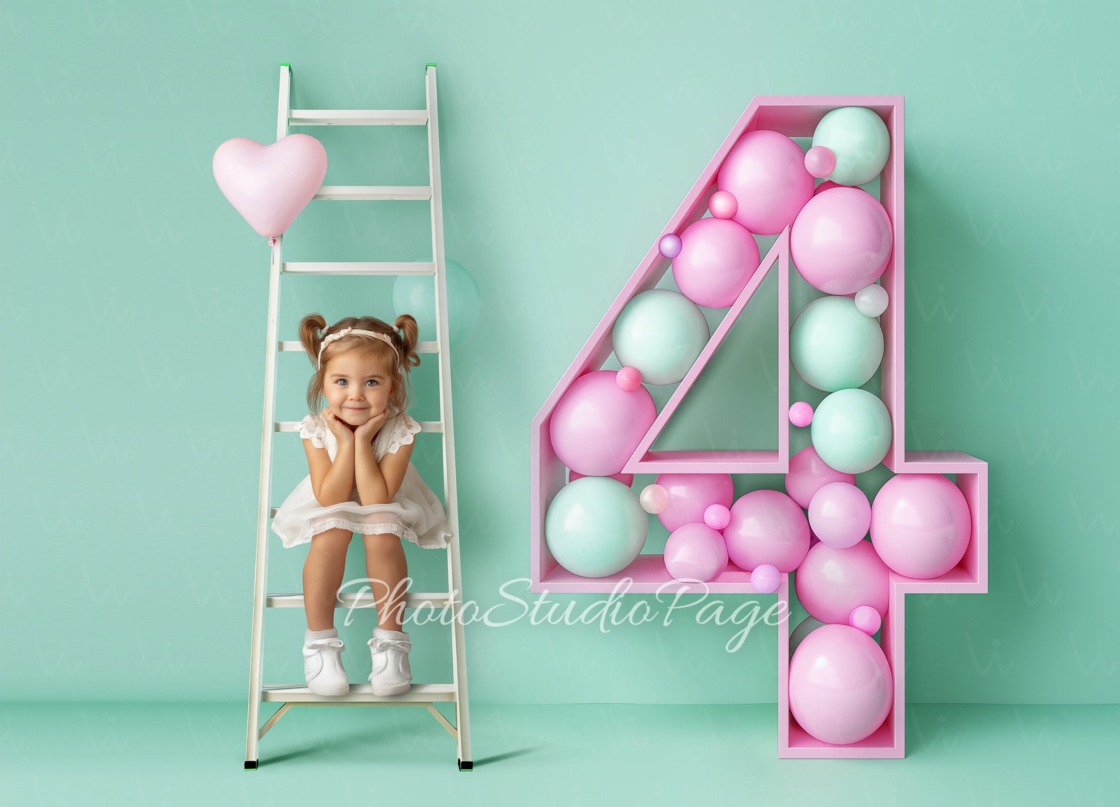 Digital 4th Fourth Birthday Four Backdrop Photography for Baby Girl ...