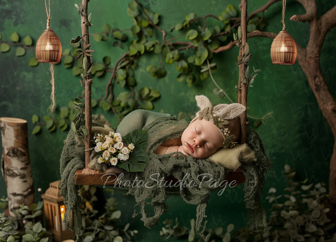 Newborn Digital Forest Backdrop With Green Background for Baby ...