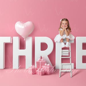 Digital Third 3rd Birthday Backdrop Three 3 Little Girl Birthday Pink ...