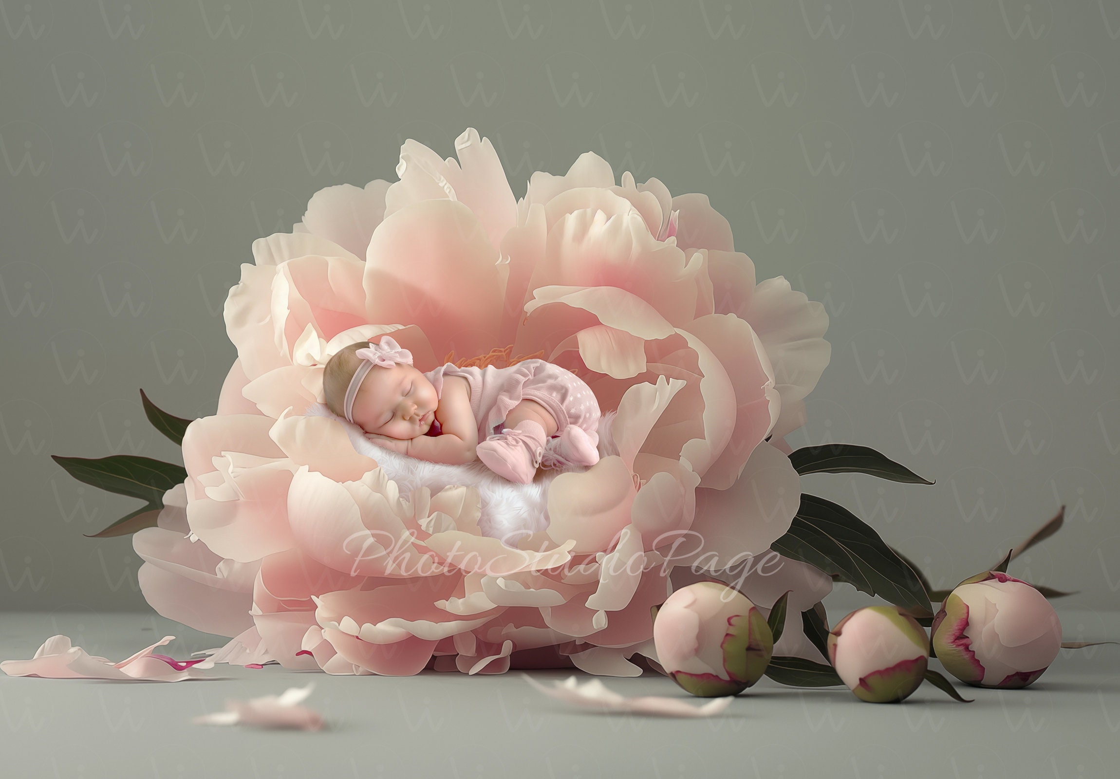 Digital Newborn Backdrop Background Newborn Baby Girl Peony Peonies ...