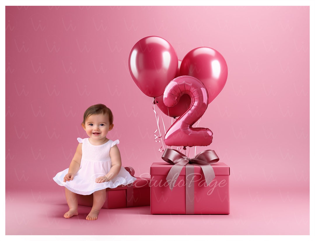 Digital Second 2 Two Year Birthday Backdrop, Baby Girl Birthday ...