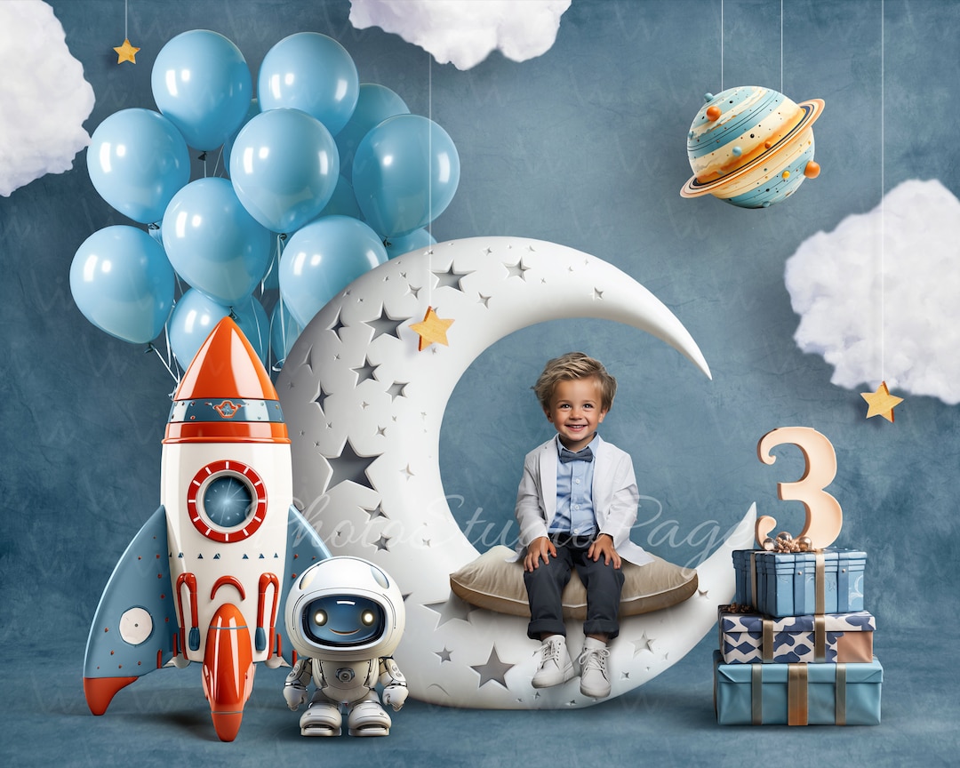 Digital 3 Three Year Third Birthday Backdrop, Baby Boy Digital Backdrop ...