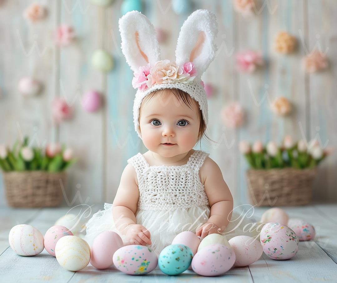 Digital Easter Baby Backdrop Photography Background Baby Girl Rabbit ...