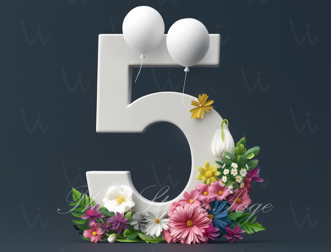 Floral Number Five Backdrop: 5th Birthday Photo (digital Download) - Etsy
