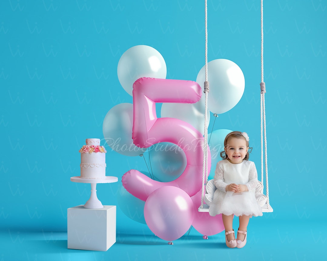Digital Fifth Birthday Five Backdrop for Baby Girl Backdrop Photography ...