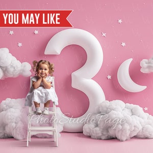Digital Third Birthday Three 3 Backdrop Background for Baby Girl ...