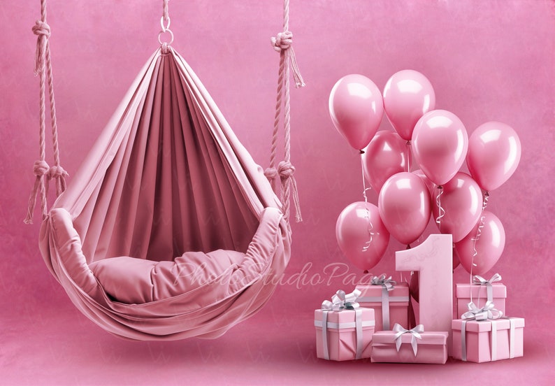 Digital First Birthday One Backdrop for Baby Girl Digital Pink Birthday ...
