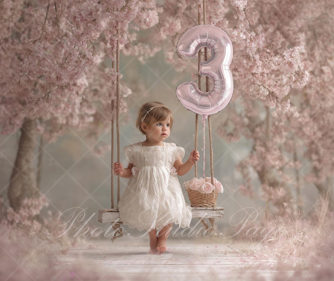 Digital 3rd Third Birthday Backdrop for Baby Girl Background With Big ...