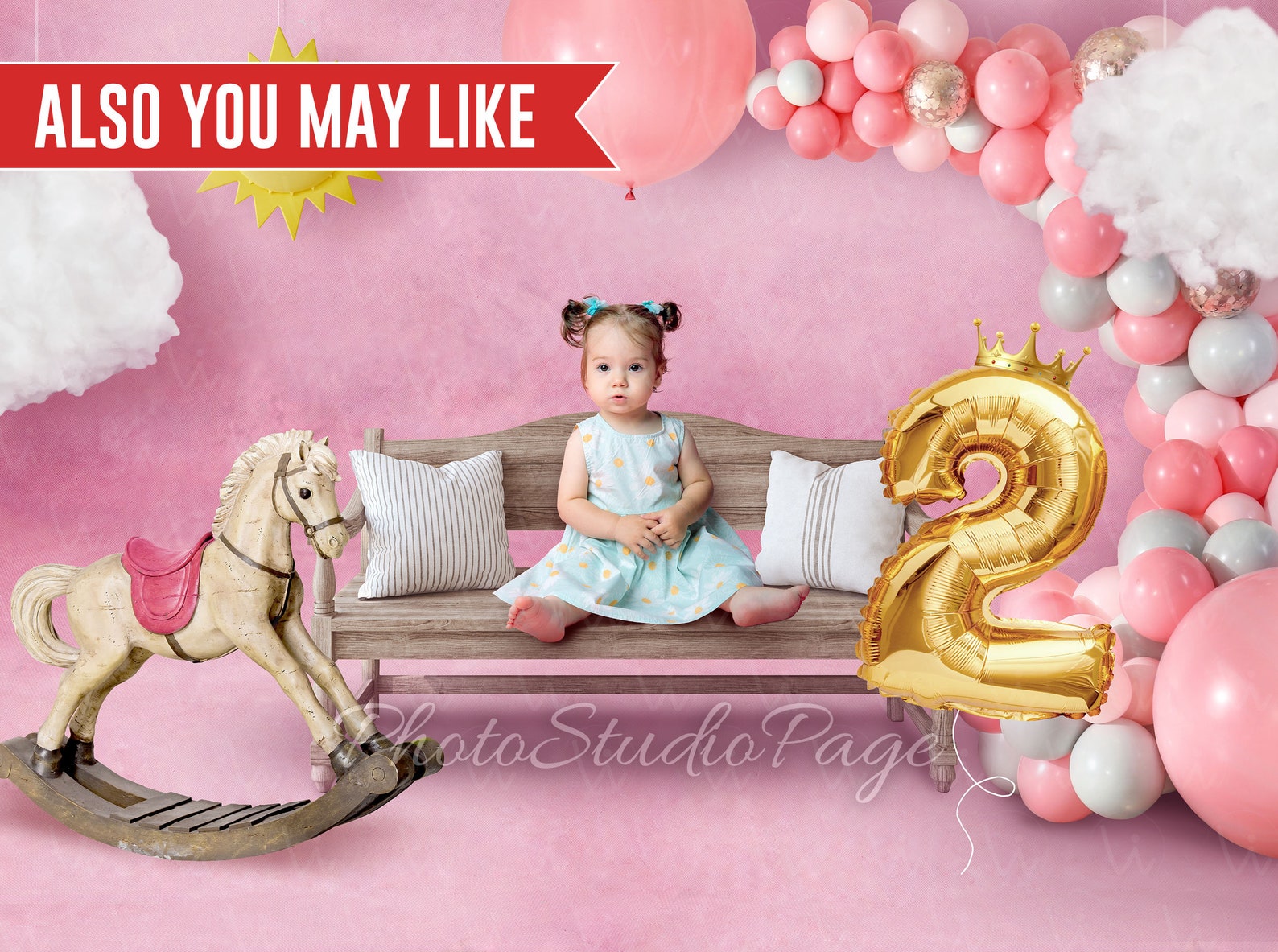 Digital Second 2 Two Year Birthday Backdrop, Baby Girl Digital Backdrop ...
