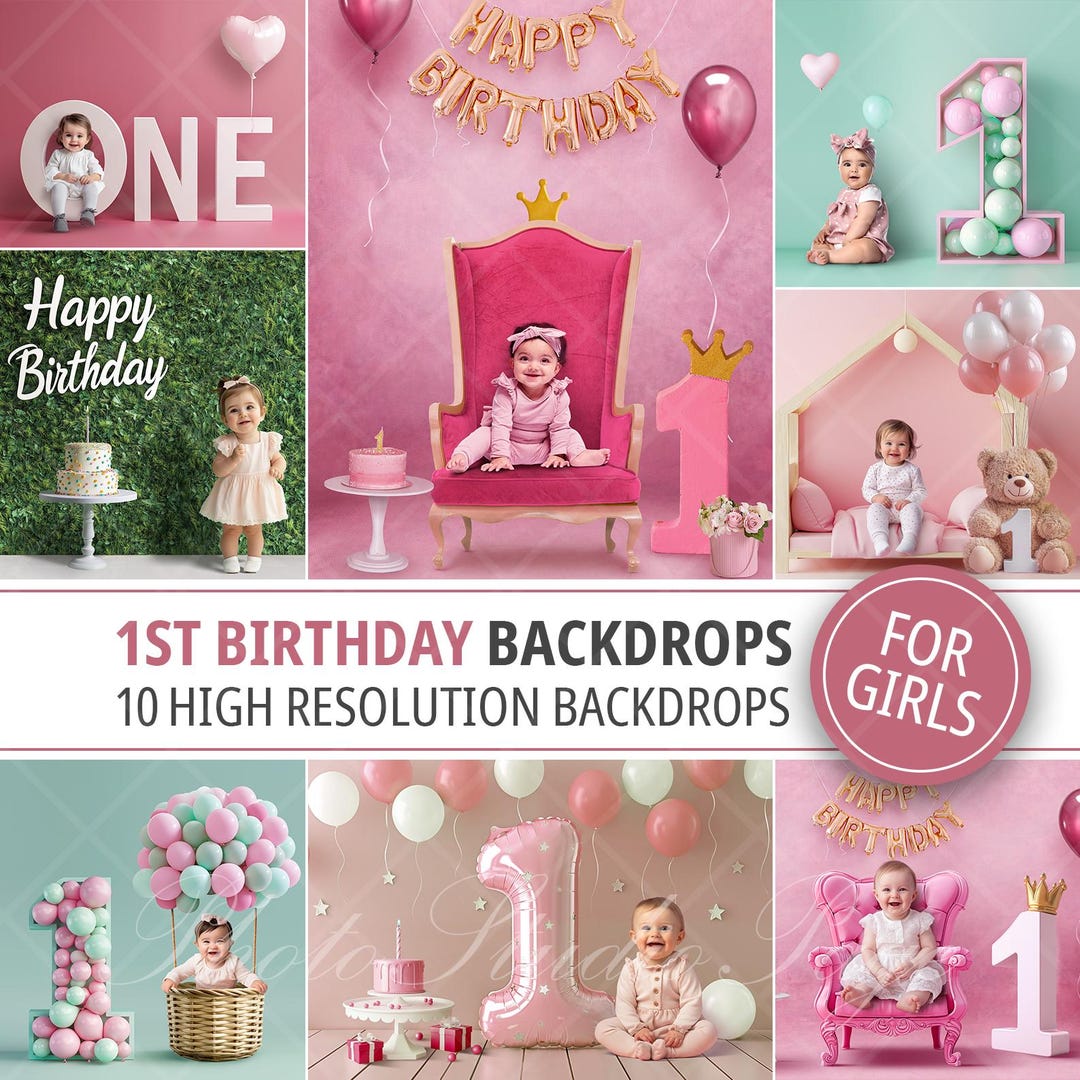 10 Digital First Birthday One Backdrops for Your Baby Girl Photography ...