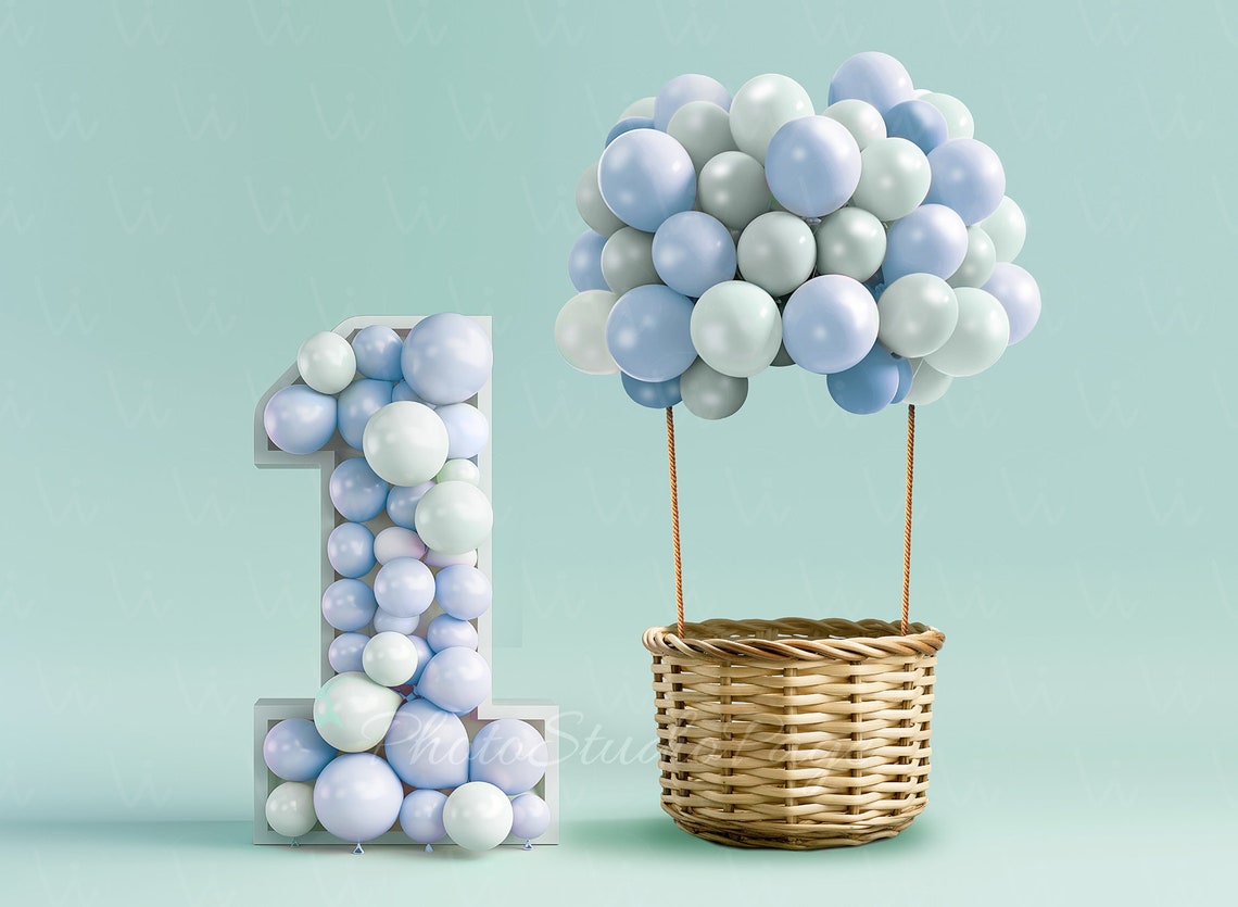 Baby Boy 1st Birthday Backdrop: Air Balloon Basket (digital Download ...