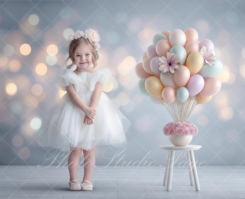 Digital Baby Birthday Backdrop for Baby Girl Background With Balloons ...