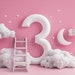 Digital 3 Three Year Third Birthday Backdrop, Baby Girl Digital ...