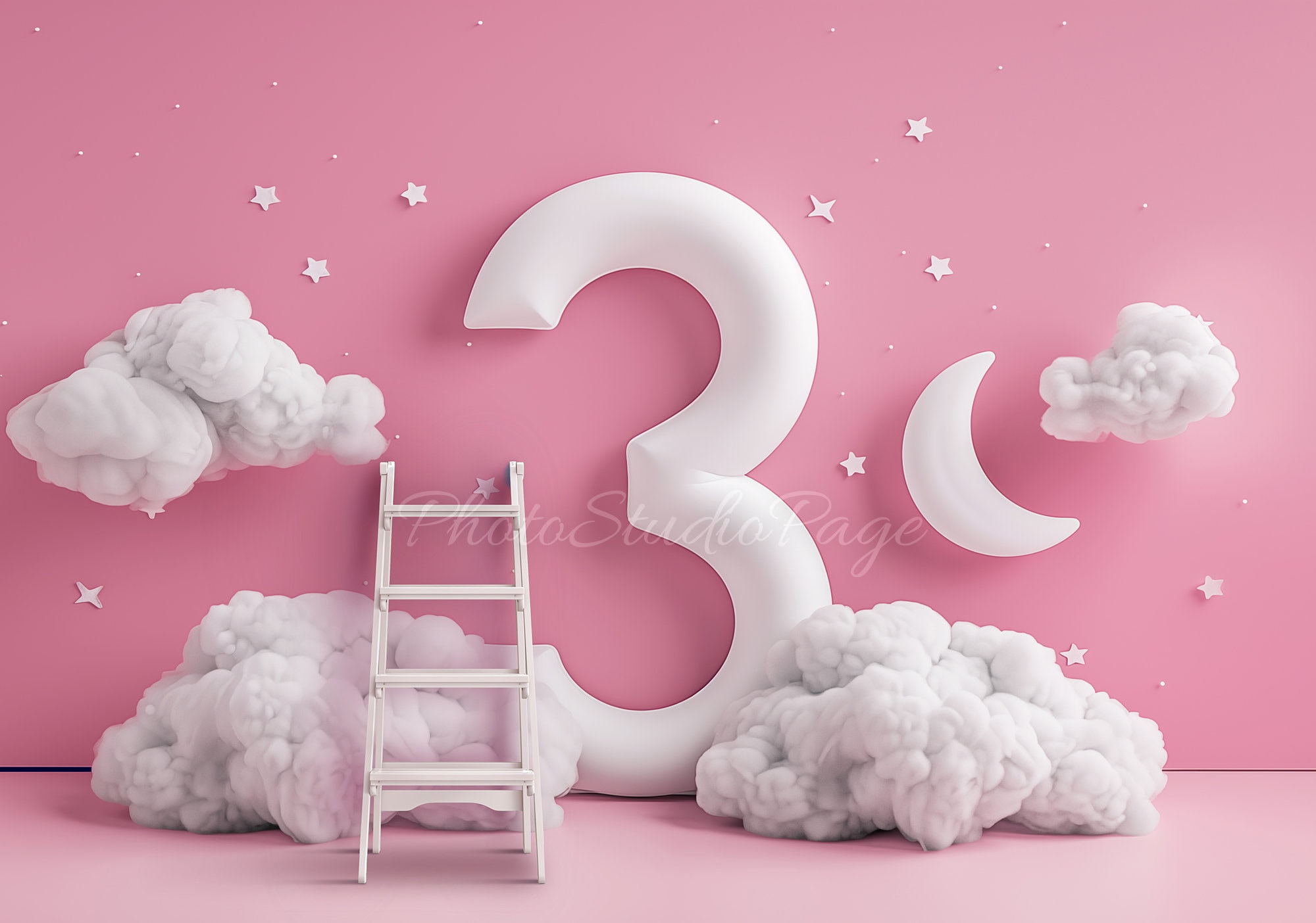 Digital 3 Three Year Third Birthday Backdrop, Baby Girl Digital ...