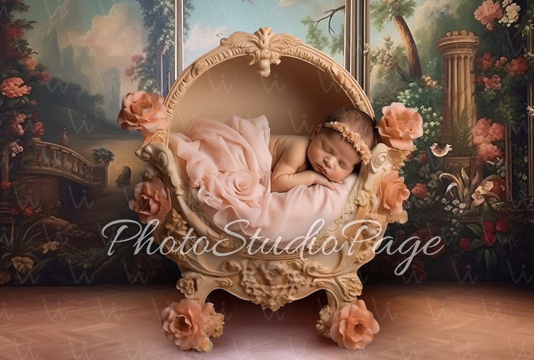 Newborn Digital Backdrop, Floral Backdrop for Baby, Cradle Backdrop ...