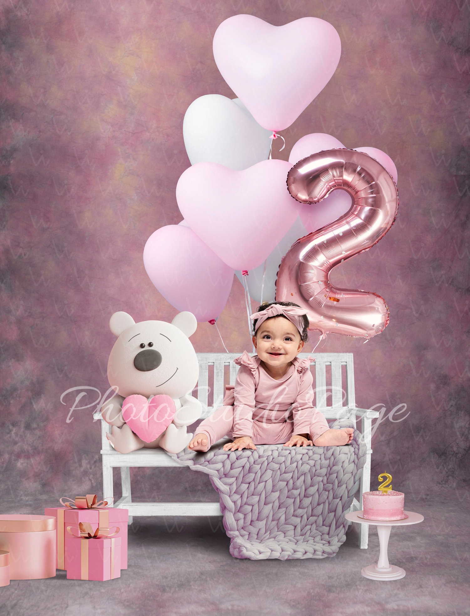 Digital 2 Two Year Second Birthday Backdrop, Baby Girl Digital Backdrop ...