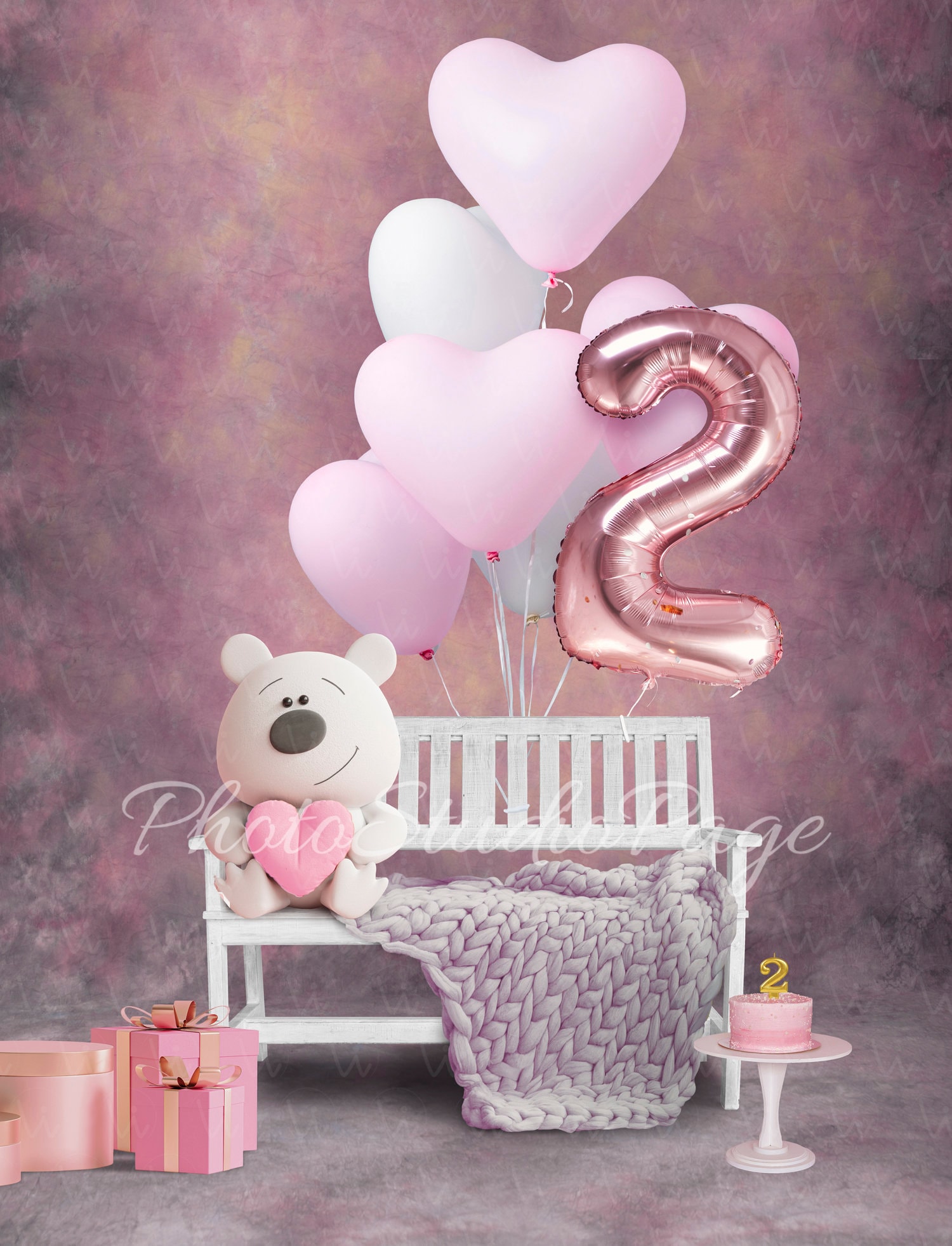 Digital 2 Two Year Second Birthday Backdrop, Baby Girl Digital Backdrop ...