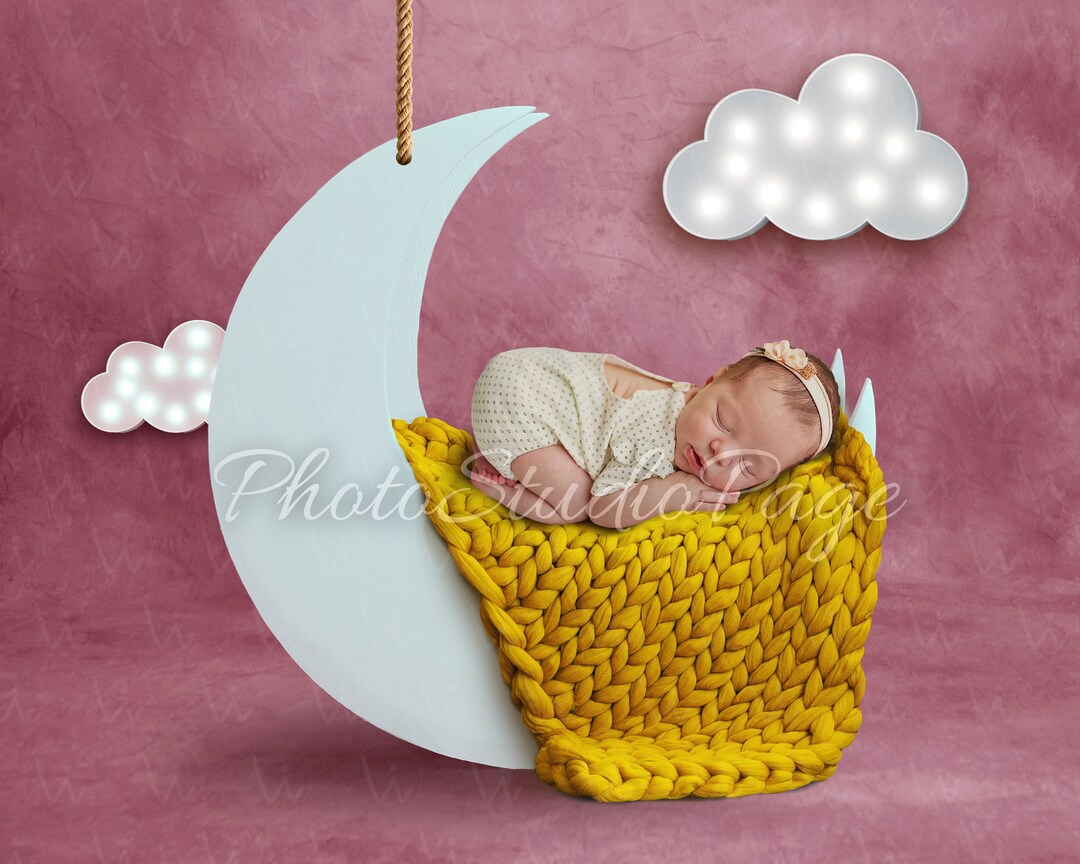 Newborn Digital Backdrop Moon Background Prop Baby Girl Baby ...