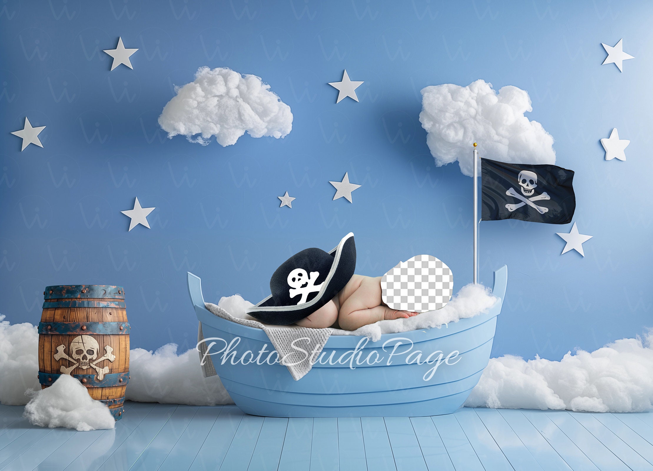 Newborn Boy Digital Backdrop Pirate Background on Blue Background With ...
