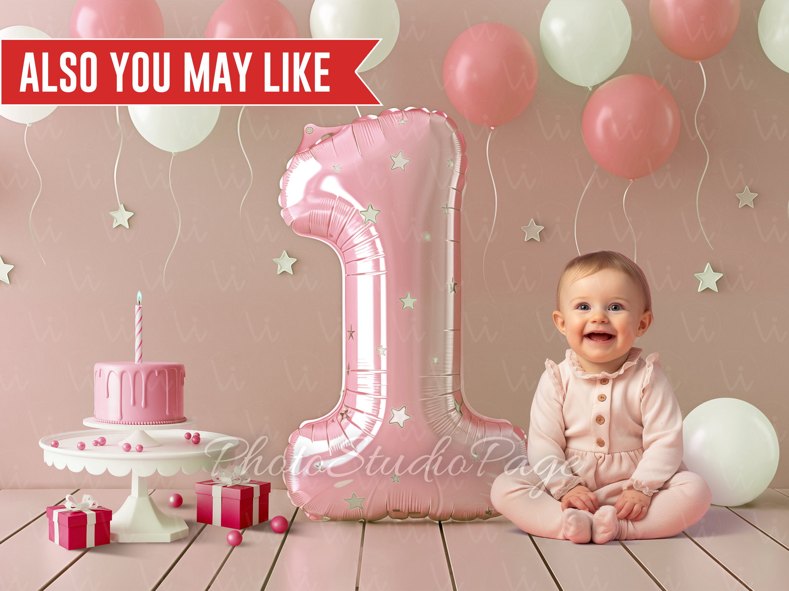 Digital 1 One Year First Birthday Backdrop, First Birthday Baby Girl ...