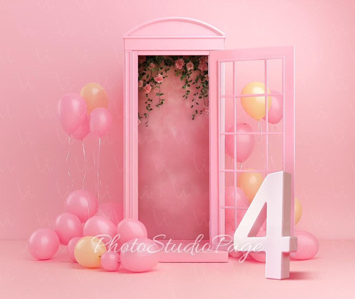 Digital 4th Fourth Birthday Four Backdrop Photography for Baby Girl ...