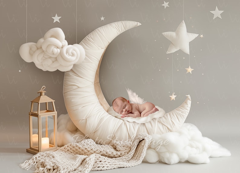 Newborn Digital Backdrop, Moon Background Boy Girl Gray Background ...