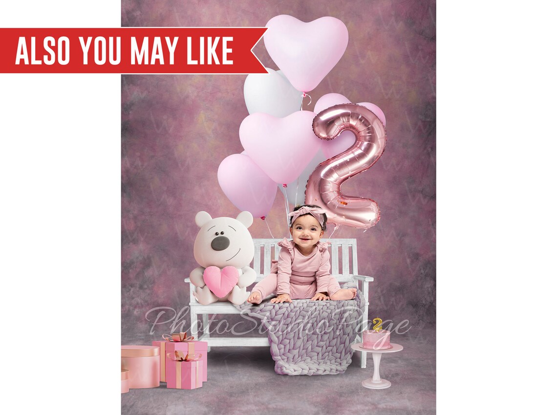 Digital 2nd Second Birthday Two Backdrop for Baby Girl Sitting on the ...