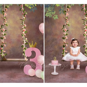 Digital Third Birthday Three 3 Backdrop Background for Baby Girl on the ...