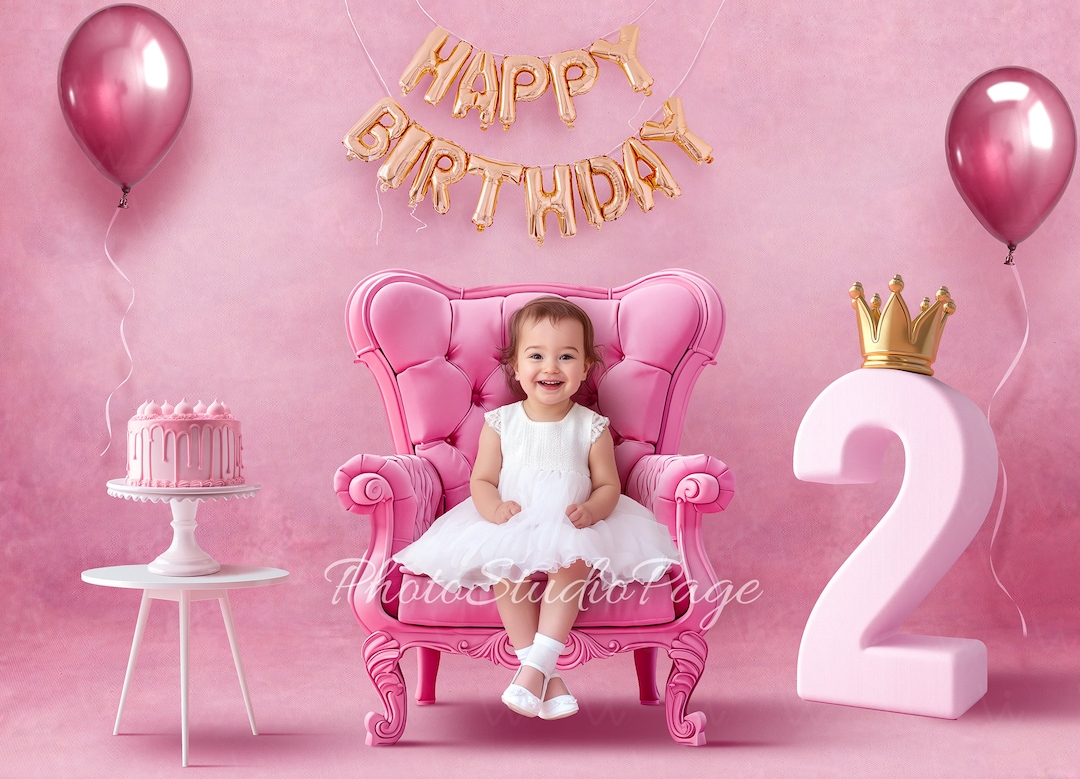 Digital 2 Two Year Second Birthday Backdrop, Second Birthday Baby Girl ...