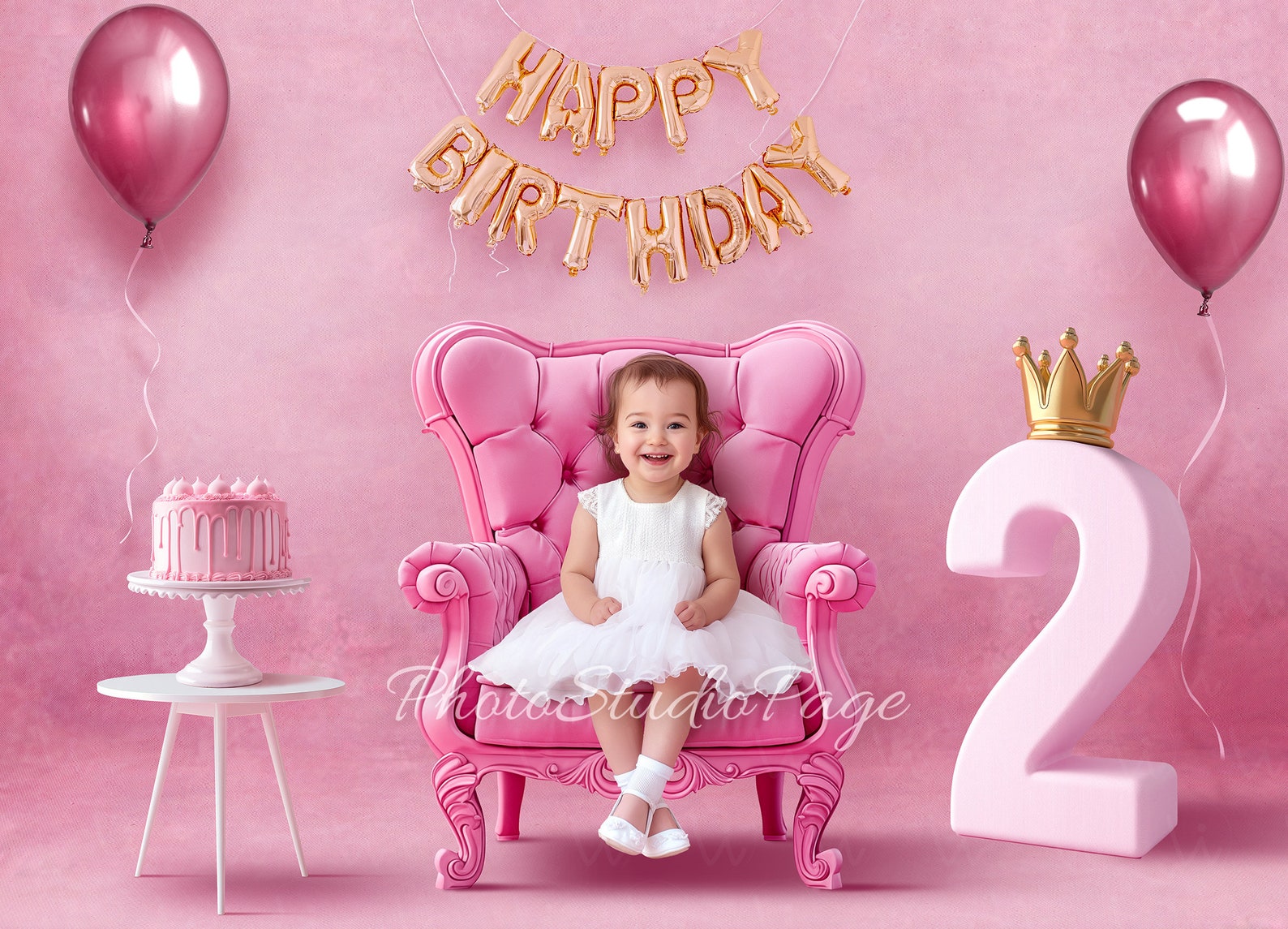 Digital 2 Two Year Second Birthday Backdrop, Second Birthday Baby Girl ...