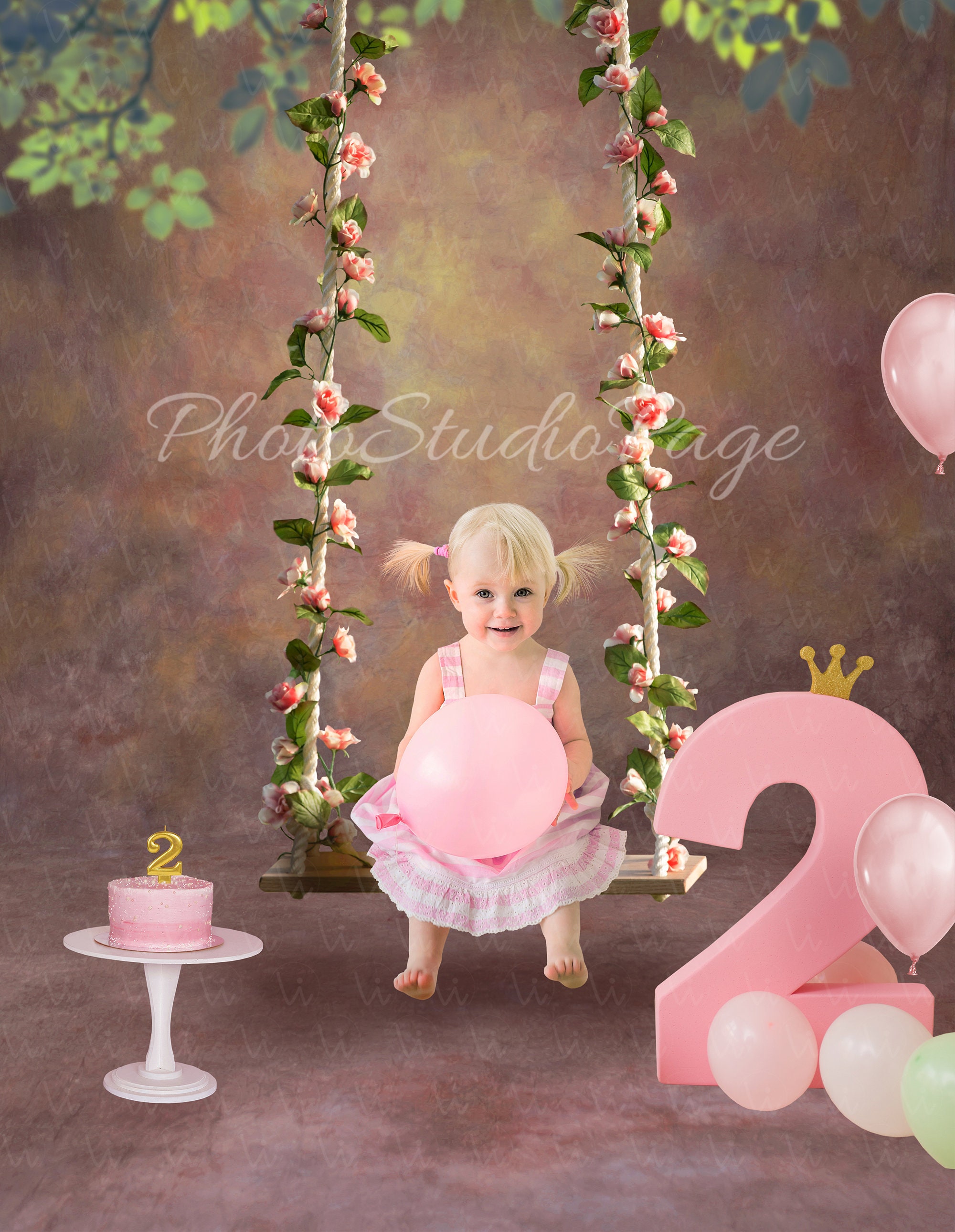 Digital Second Birthday Baby Backdrop, Girl on the Swing Background ...