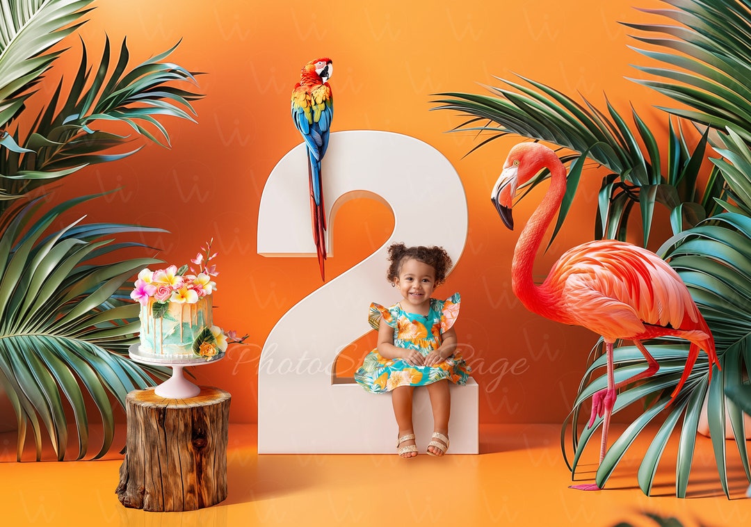 Digital 2 Two Year Second Birthday Tropical Backdrop, Second Birthday ...