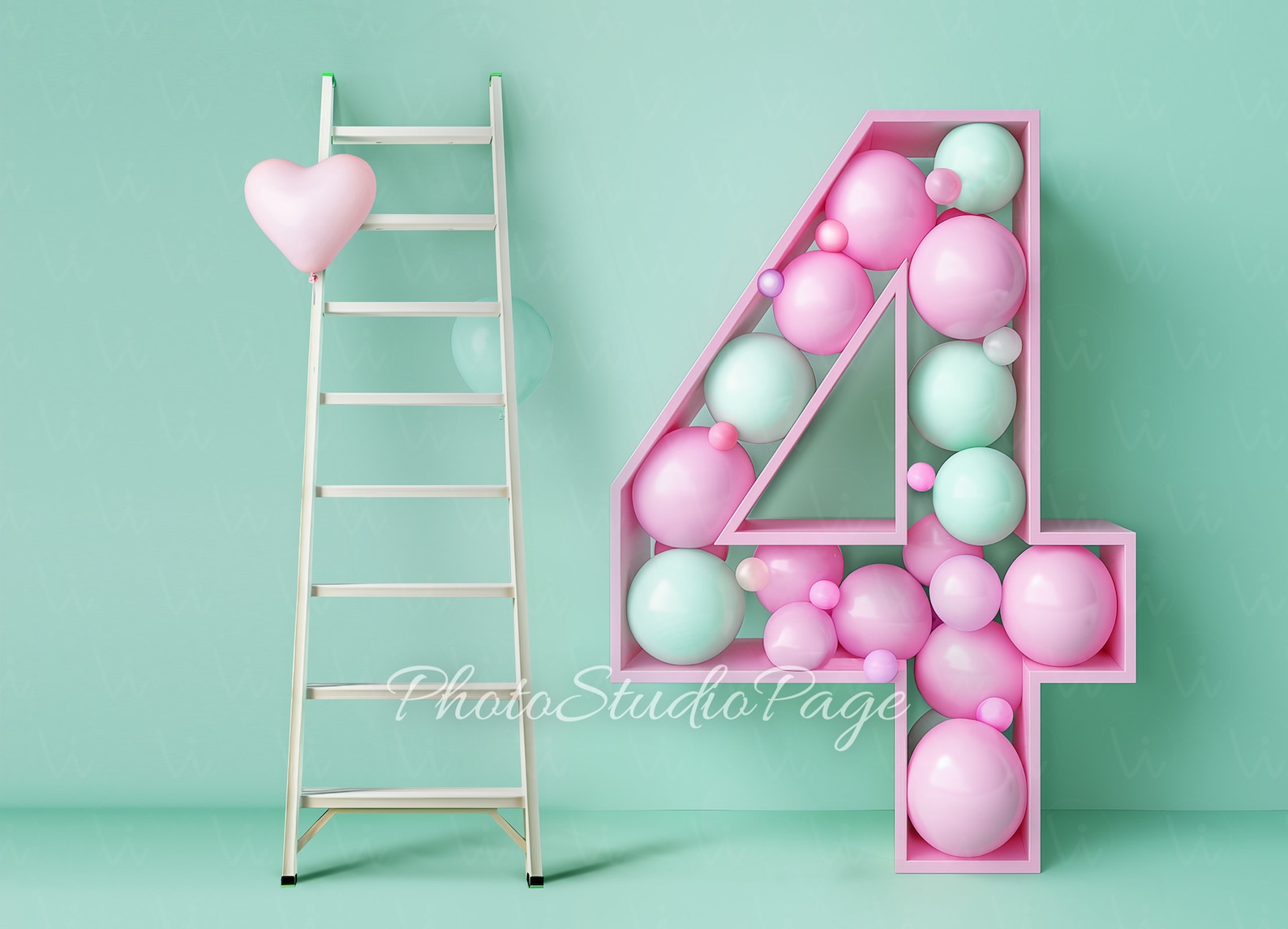 Digital 4th Fourth Birthday Four Backdrop Photography for Baby Girl ...