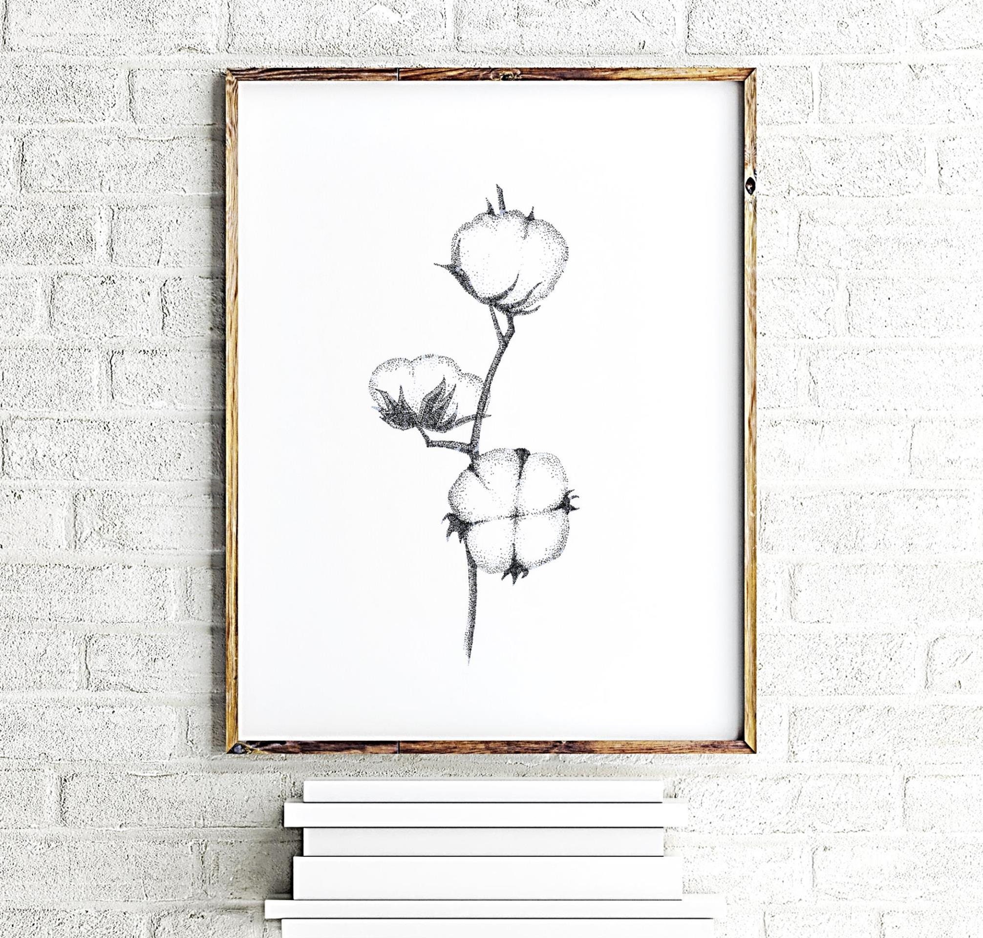 Minimalist Cotton Stem Wall Art Print Cotton Boll Printable | Etsy
