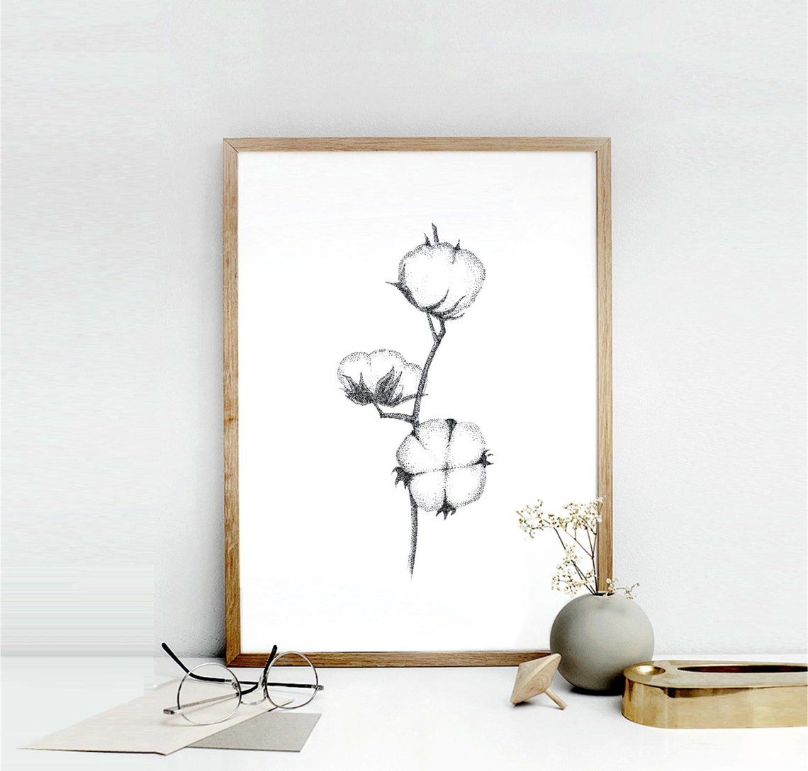 Minimalist Cotton Stem Wall Art Print Cotton Boll Printable - Etsy