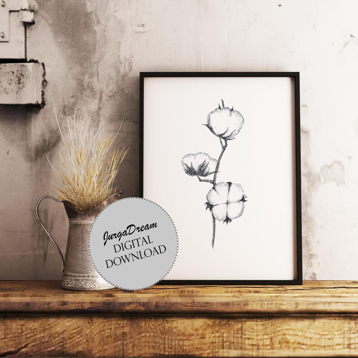 Minimalist Cotton Stem Wall Art Print Cotton Boll Printable - Etsy