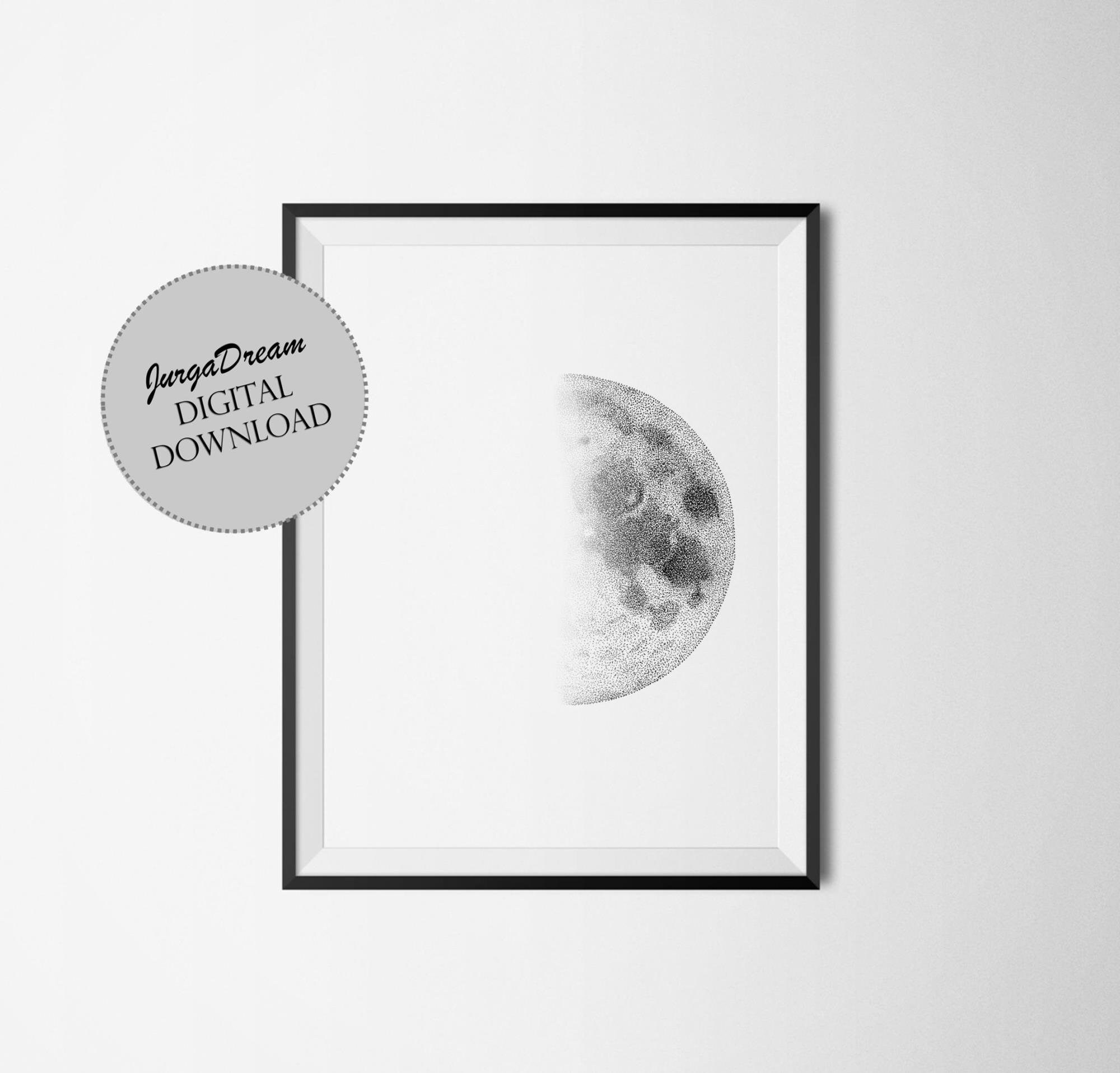 Phases of the Moon Art First Quarter Moon Printable Poster. - Etsy UK