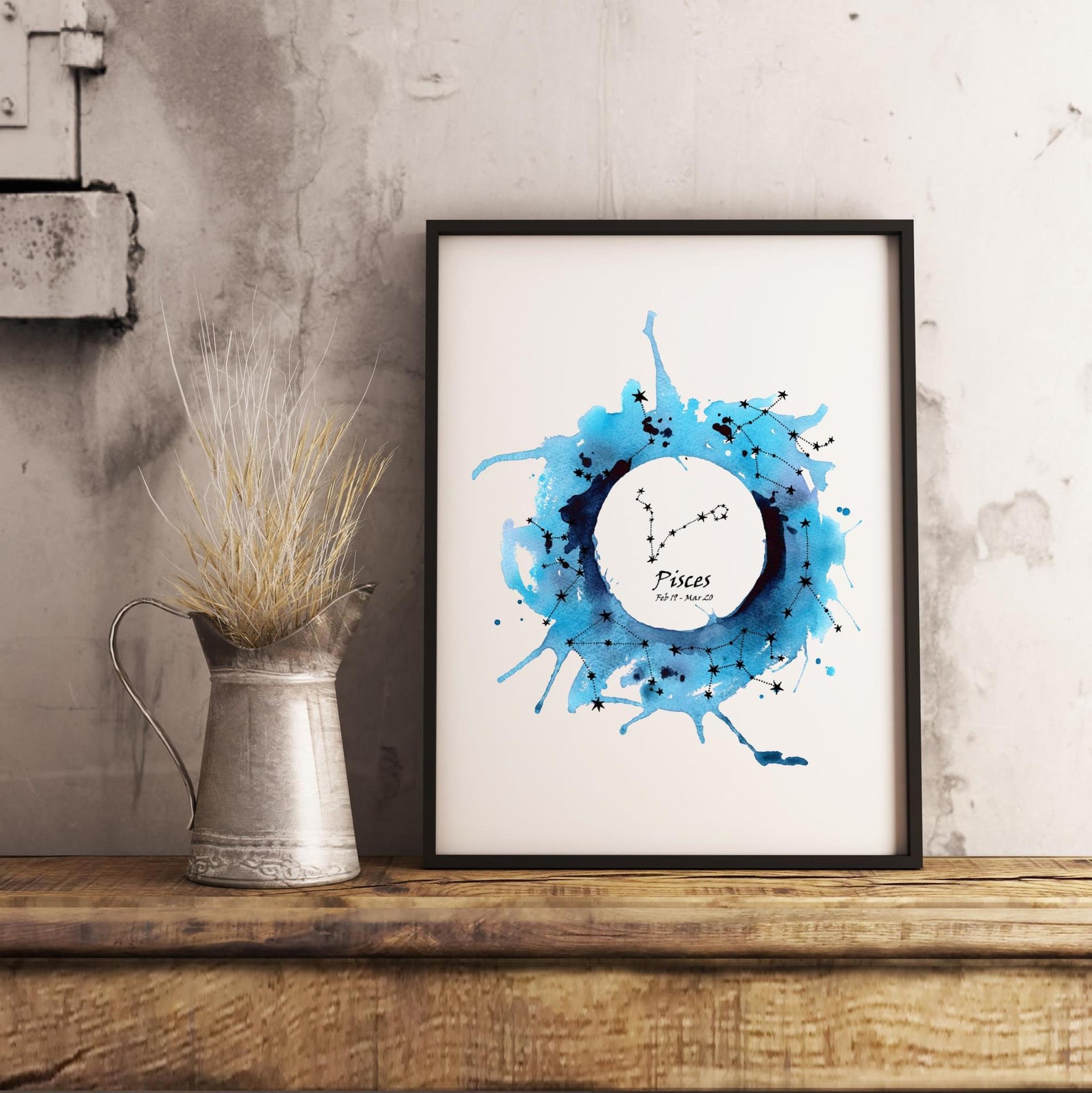 Dark Turquoise Pisces Zodiac Sign Wall Printable. Astrology Star Sign ...