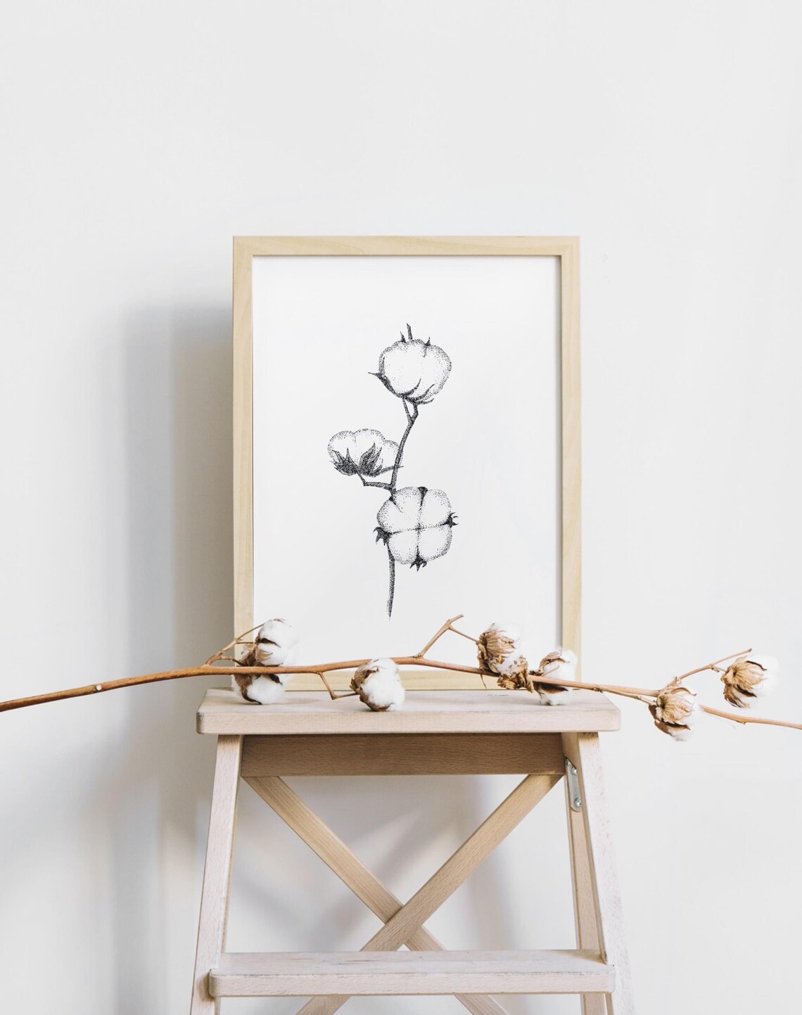 Minimalist Cotton Stem Wall Art Print Cotton Boll Printable - Etsy