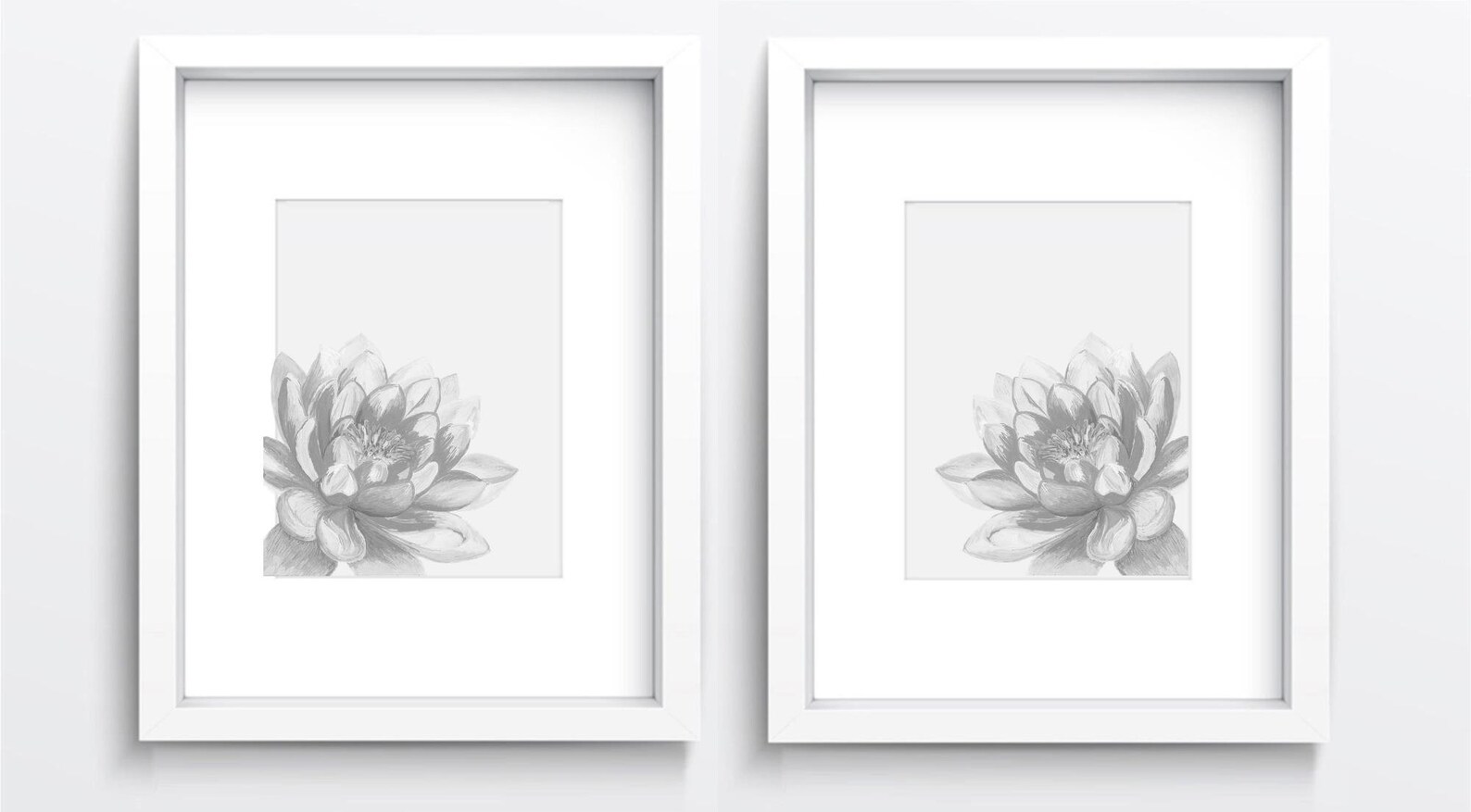 Gray Printable Lotus Flower Wall Art Set of 2 Prints for | Etsy