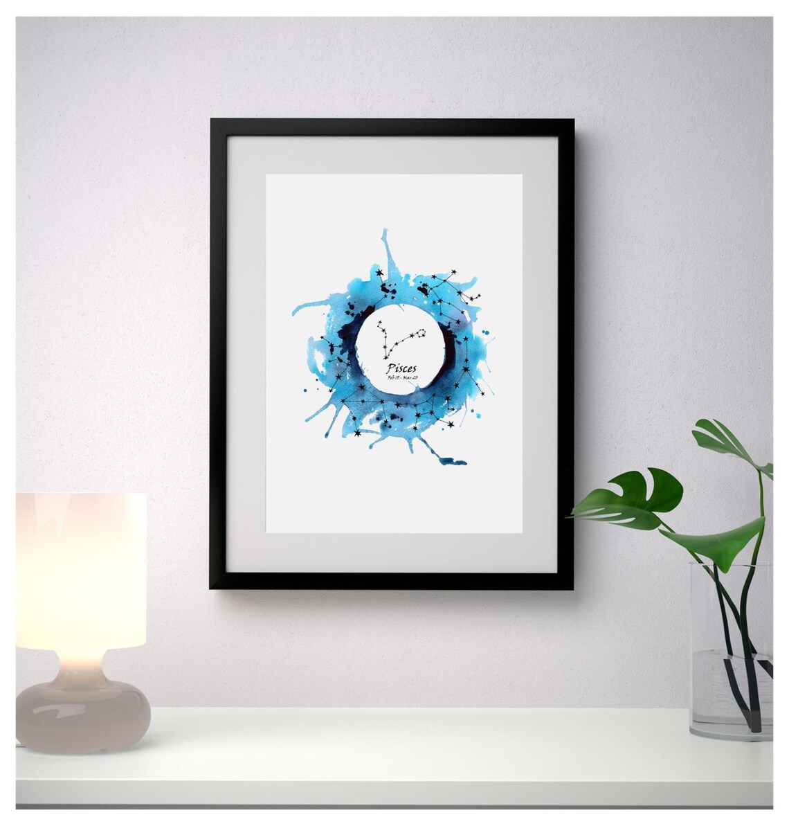 Dark Turquoise Pisces Zodiac Sign Wall Printable. Astrology Star Sign ...